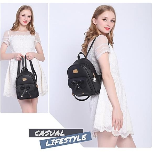 Bags | Cute Mini Leather Backpack Fashion Black | Poshmark
